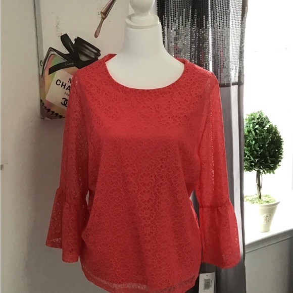 BonWorth | Tops | Nwt Bonworth Fully Lined Bodice Coral Lace Top With ...